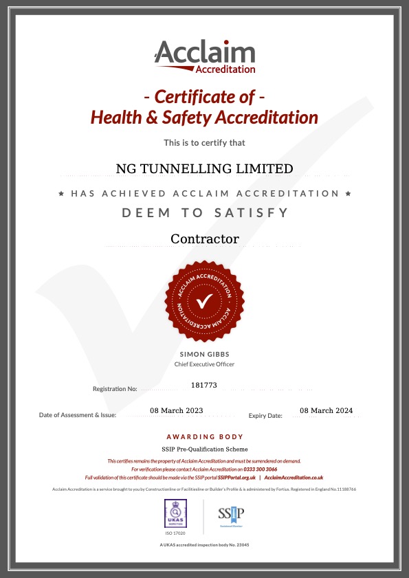 Recent NG Tunnelling Accreditations